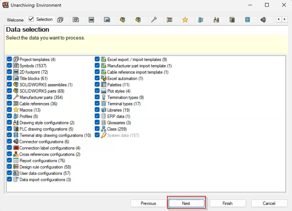 How do I Unarchive a SOLIDWORKS Electrical Environment?